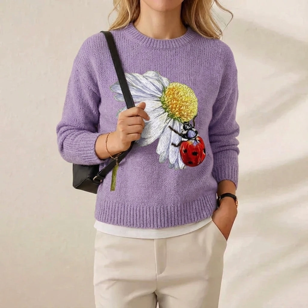 Cashmere Sweater Purple with Daisy & Ladybug – Inari Boutique